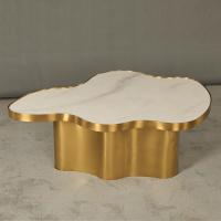 China Stainless Steel Coffee Table with White Marble Top 1300x819x450mm Brushed Gold Finish for sale