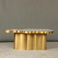 China Stainless Steel Coffee Table with White Marble Top 1300x819x450mm Brushed Gold Finish for sale