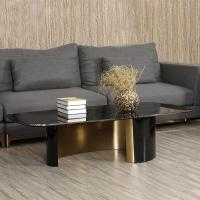 China Satin Finish Tempered Glass Coffee Table Brushed Gold Rectangle Coffee Table for sale