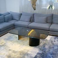 China Satin Finish Tempered Glass Coffee Table Brushed Gold Rectangle Coffee Table for sale