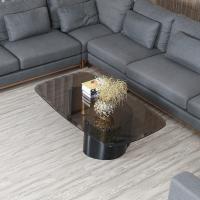China Satin Finish Tempered Glass Coffee Table Brushed Gold Rectangle Coffee Table for sale