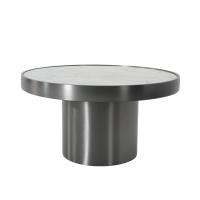 China Round White Marble Side Table with Stainless Steel Base Matt Black 800x380mm for sale