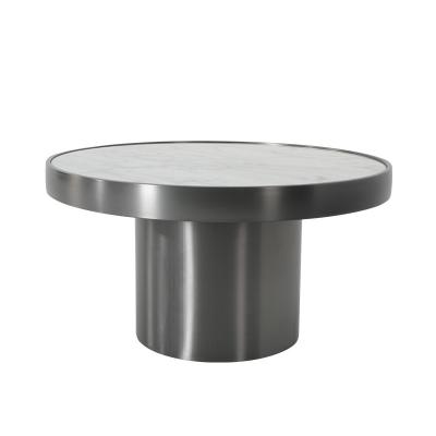China Round White Marble Side Table with Stainless Steel Base Matt Black 800x380mm for sale