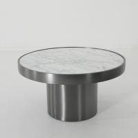 China Round White Marble Side Table with Stainless Steel Base Matt Black 800x380mm for sale
