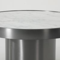 China Round White Marble Side Table with Stainless Steel Base Matt Black 800x380mm for sale
