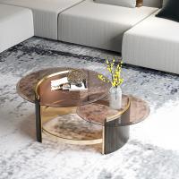 China Stainless Steel Rectangle Coffee Table Brushed Gold Finish 800x481mm Tempered Glass Top for sale