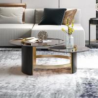 China Stainless Steel Rectangle Coffee Table Brushed Gold Finish 800x481mm Tempered Glass Top for sale