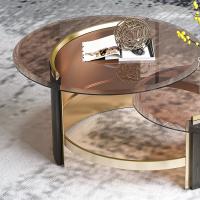 China Stainless Steel Rectangle Coffee Table Brushed Gold Finish 800x481mm Tempered Glass Top for sale