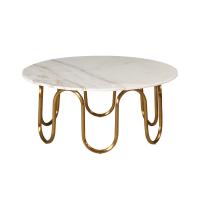 China Gold Stainless Steel Coffee Table with White Marble Top 1000mm Diameter for sale