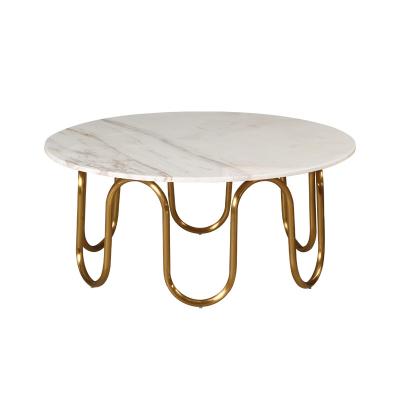China Gold Stainless Steel Coffee Table with White Marble Top 1000mm Diameter for sale