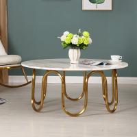 China Gold Stainless Steel Coffee Table with White Marble Top 1000mm Diameter for sale