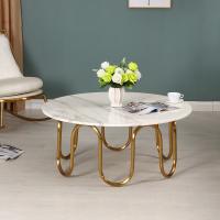 China Gold Stainless Steel Coffee Table with White Marble Top 1000mm Diameter for sale