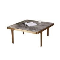 China Square Stainless Steel Coffee Table 1000mm Satin Finish Marble Top Brushed Gold for sale