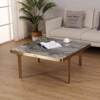 China Square Stainless Steel Coffee Table 1000mm Satin Finish Marble Top Brushed Gold for sale