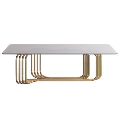 China Gold Stainless Steel Glass Top Coffee Table 1360x800x400mm Tempered Glass Tea Table for sale