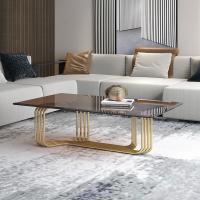 China Gold Stainless Steel Glass Top Coffee Table 1360x800x400mm Tempered Glass Tea Table for sale