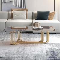 China Gold Stainless Steel Glass Top Coffee Table 1360x800x400mm Tempered Glass Tea Table for sale