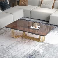 China Gold Stainless Steel Glass Top Coffee Table 1360x800x400mm Tempered Glass Tea Table for sale