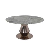China Rose Gold Stainless Steel Dining Table 1500mm Marble Top Shiny Finish Restaurant Furniture for sale