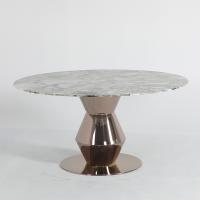 China Rose Gold Stainless Steel Dining Table 1500mm Marble Top Shiny Finish Restaurant Furniture for sale