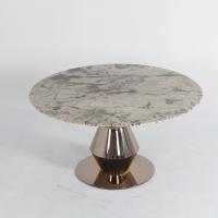 China Rose Gold Stainless Steel Dining Table 1500mm Marble Top Shiny Finish Restaurant Furniture for sale