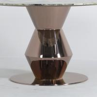China Rose Gold Stainless Steel Dining Table 1500mm Marble Top Shiny Finish Restaurant Furniture for sale