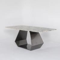 China Black Finish Marble Pedestal Dining Table Rooms Rectangular Steel Table for sale