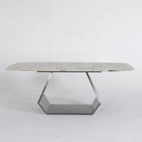 China Black Finish Marble Pedestal Dining Table Rooms Rectangular Steel Table for sale