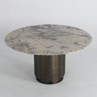 China Bronze Marble Top Round Table Matte Marble Top Dining Table Set 6 Seater for sale