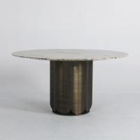 China Bronze Marble Top Round Table Matte Marble Top Dining Table Set 6 Seater for sale