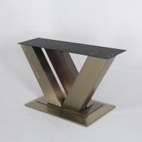 China Brushed Grey Marble Dining Table Rose Gold Metal Rectangle Patio Table for sale