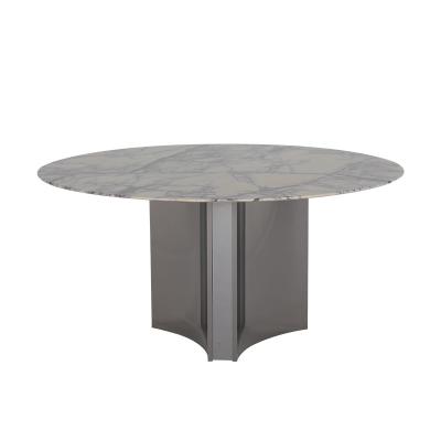 China Round Marble Dining Table 1500mm Stainless Steel Legs Matte Silver Restaurant for sale