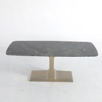 China Matte Rectangle Metal Dining Table Champagne Gold Marble Dining Room Table for sale