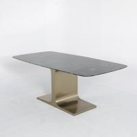 China Matte Rectangle Metal Dining Table Champagne Gold Marble Dining Room Table for sale