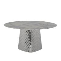 China Shiny Silver Round Stainless Steel Dining Table Customized Marble Top Dining Table for sale
