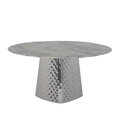 China Shiny Silver Round Stainless Steel Dining Table Customized Marble Top Dining Table for sale