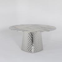 China Shiny Silver Round Stainless Steel Dining Table Customized Marble Top Dining Table for sale
