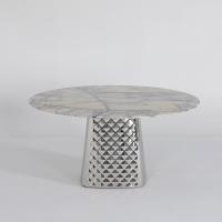 China Shiny Silver Round Stainless Steel Dining Table Customized Marble Top Dining Table for sale