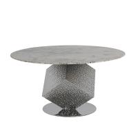 China Custom Round Marble Dining Table 1300mm Shiny Silver Wave Stainless Steel Base for sale