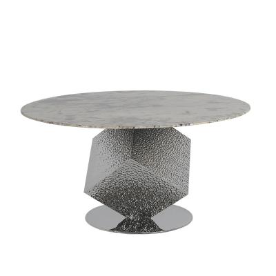 China Custom Round Marble Dining Table 1300mm Shiny Silver Wave Stainless Steel Base for sale