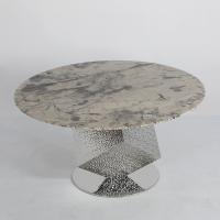 China Custom Round Marble Dining Table 1300mm Shiny Silver Wave Stainless Steel Base for sale