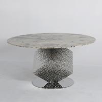 China Custom Round Marble Dining Table 1300mm Shiny Silver Wave Stainless Steel Base for sale