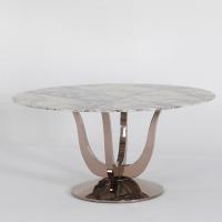 China Round Marble Top Dining Table 1300mm Shiny Rose Gold Stainless Steel Base for sale