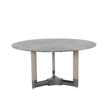 China Round Marble Dining Table 1500mm Stainless Steel Base Shiny Black Custom for sale