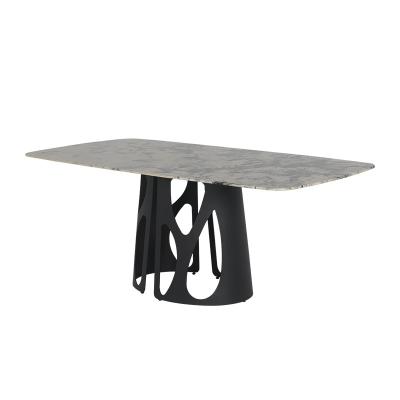 China Iron Base Rectangle Dining Table 1800x900x750mm Black Coated Marble Top for sale
