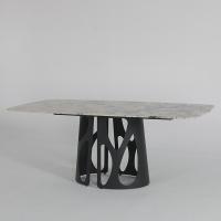 China Iron Base Rectangle Dining Table 1800x900x750mm Black Coated Marble Top for sale