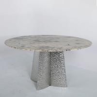 China Stainless Steel Marble Dining Table 6 Seater Marble Look Dining Table for sale