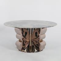China Butterfly Base Marble Top Tulip Table Grey Round Marble Dining Table For 4 for sale