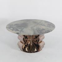 China Butterfly Base Marble Top Tulip Table Grey Round Marble Dining Table For 4 for sale