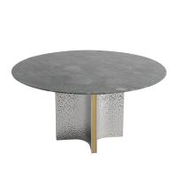 China Round Marble Top Dining Table Set 6 Seater Brushed Gold Stainless Steel Base 1300mm for sale